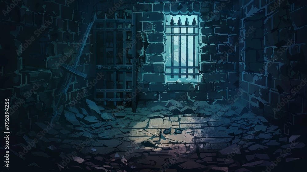 The background of an abandoned game in a medieval castle dungeon cell ...