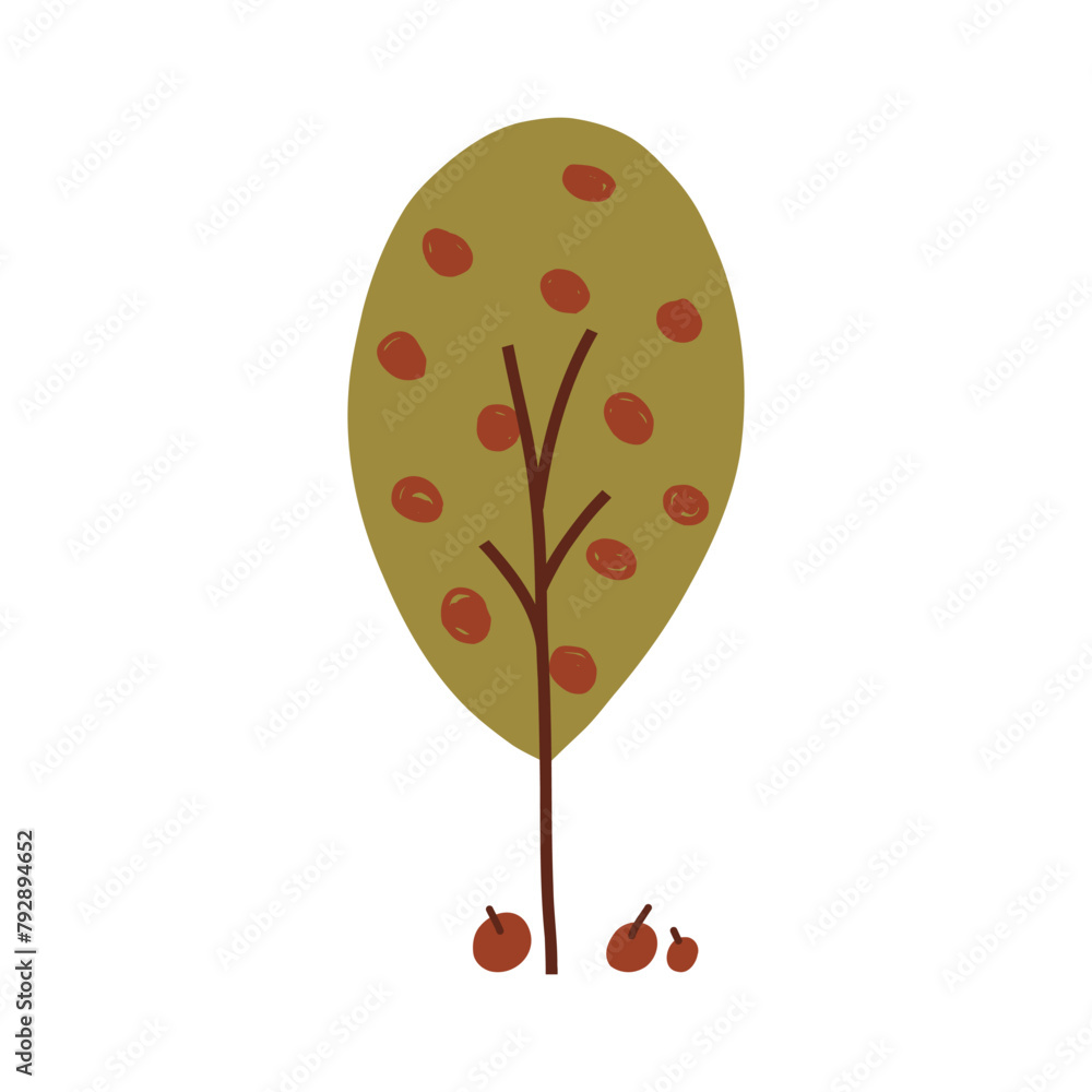 Hand drawn apple tree, cartoon flat vector illustration isolated on ...