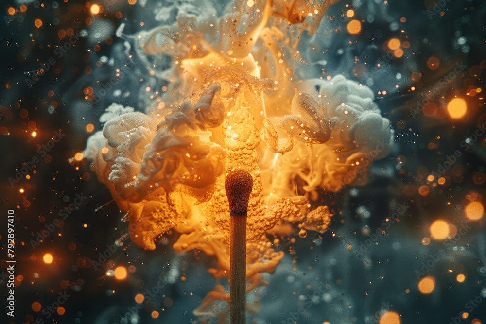 A photograph of a safety match igniting, the head bursting into flame ...