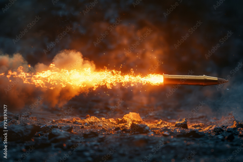 A scene depicting a military tracer round in flight, illuminating its ...