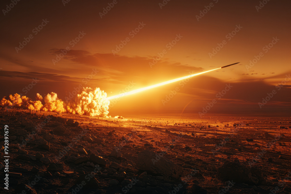 A scene depicting a military tracer round in flight, illuminating its ...