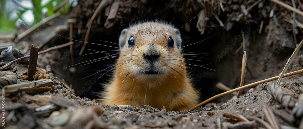 Closeup of a curious lemming in its habitat with a distorted fisheye ...