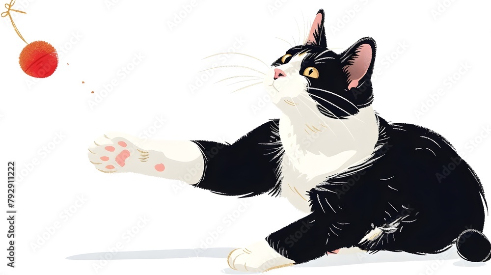 Feline Goal Setting A WhiteBackground Scene Depicts a Playful Cat ...
