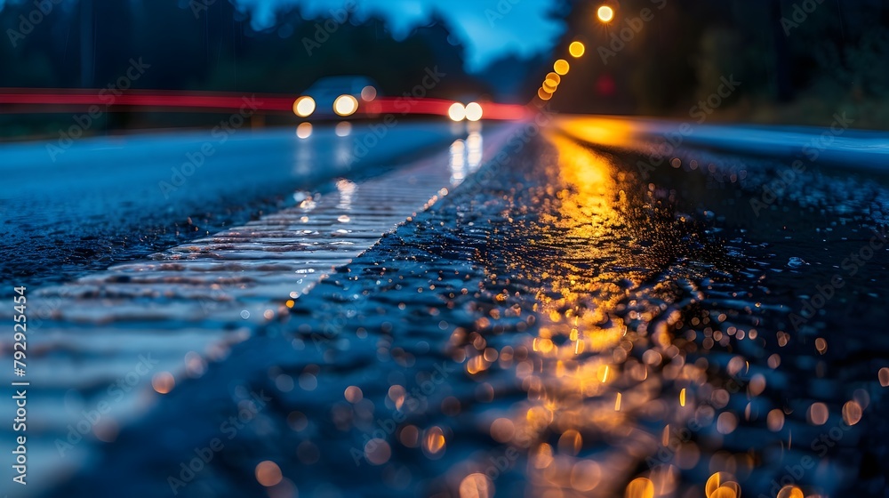 Reflective Road Markings Enhancing Twilight Safety for Drivers Stock ...