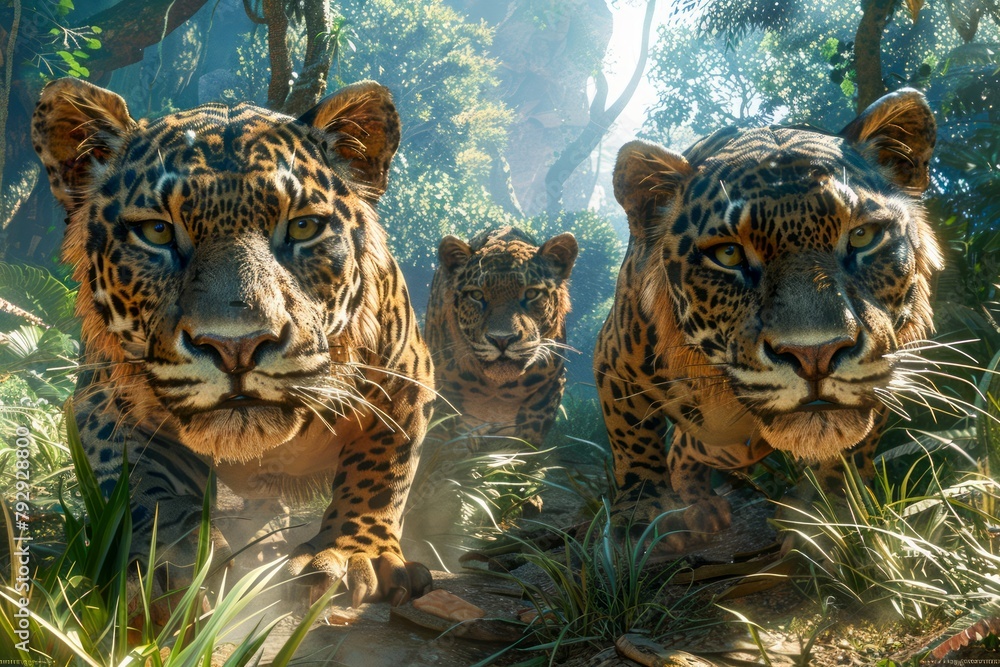 Majestic Jaguar Family Encountered in Lush Green Jungle Environment ...