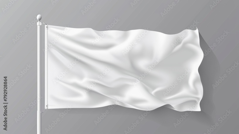 Isolated on white background, white flag template. Waving horizontal ...