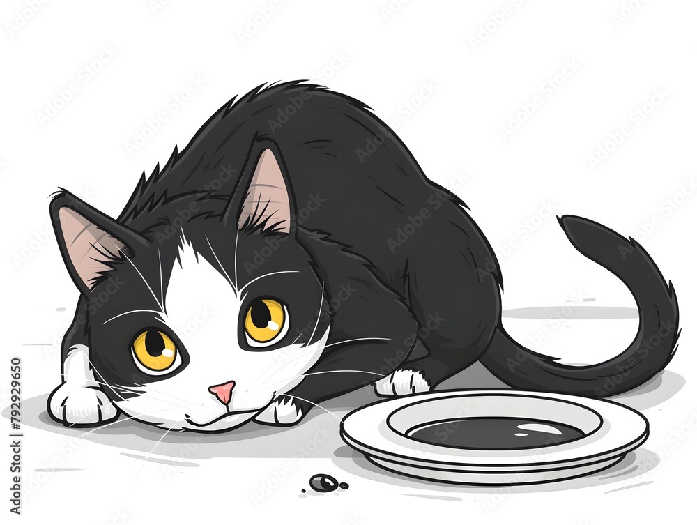 Urgency of Mealtime A Cats Expectant Gaze and Twitching Tail on White ...