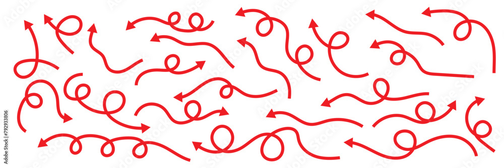 Hand drawn scribble red arrow set. Arrow mark icons. Doddle arrow set ...