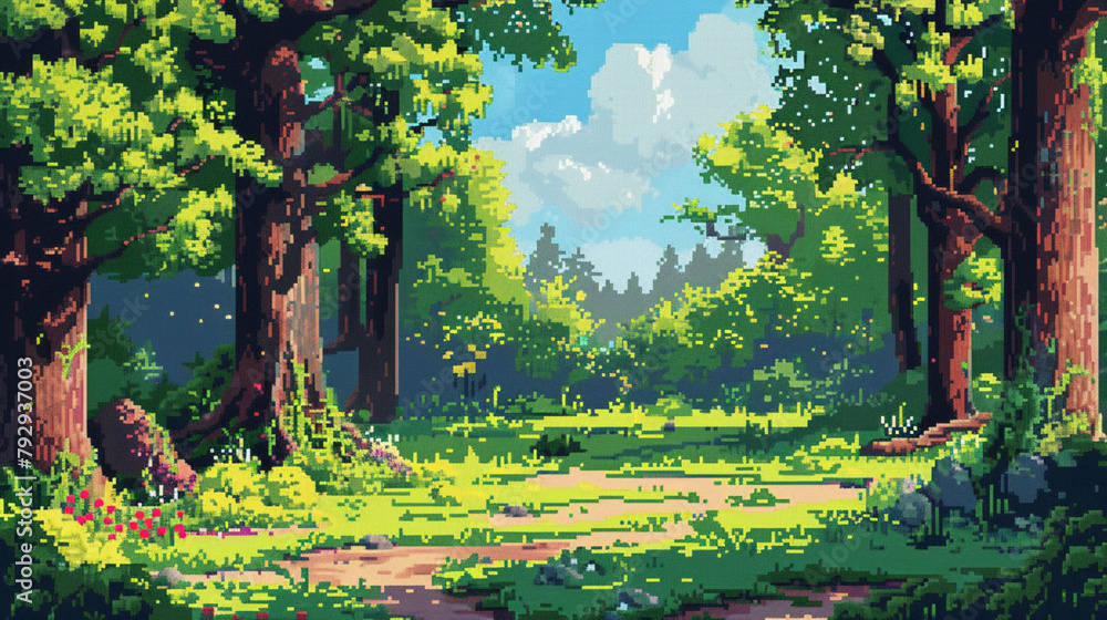 2d pixel art of forest, trees and bush, game art, 16 bit, 32 bit Stock ...
