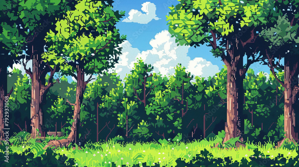 ภาพประกอบสต็อก 2d pixel art of forest, trees and bush, game art, 16 bit ...