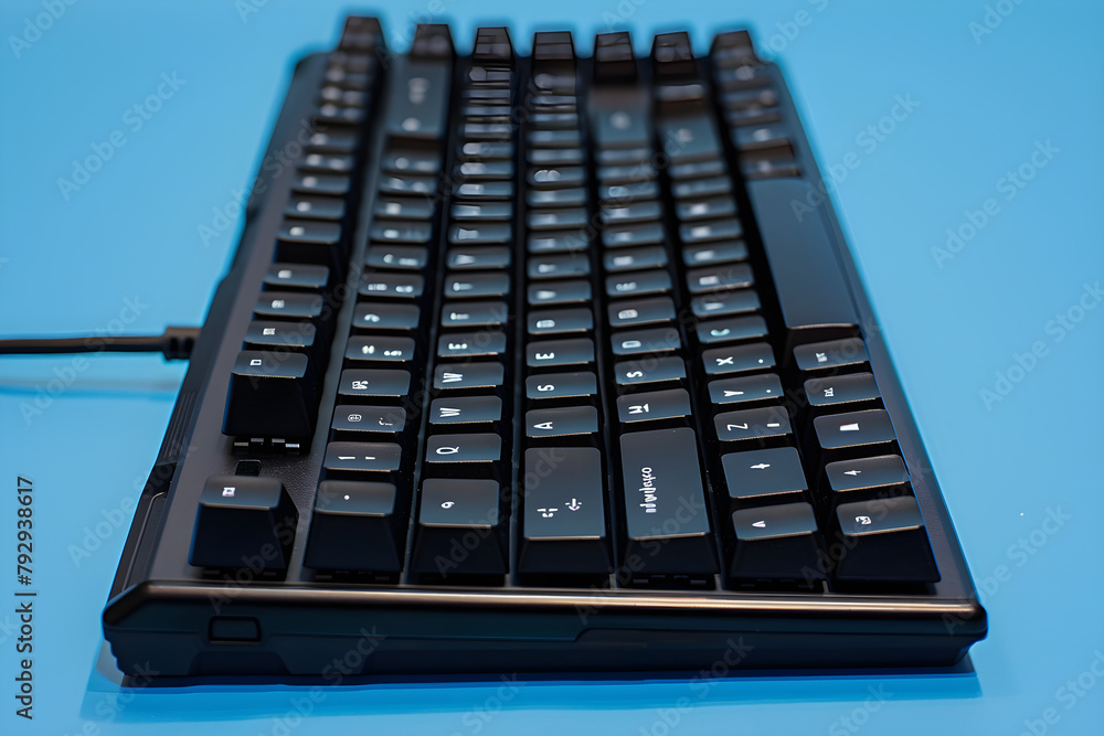 Aesthetic Black QWERTY Keyboard Design Displayed on Vibrant Azure ...