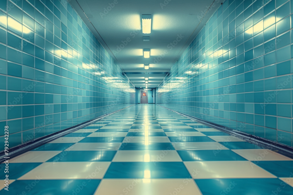 An image of a simple hallway where the floor tiles are painted in a ...