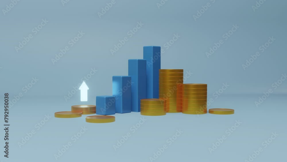 Growing stack of gold coins and financial chart, Business growth ...