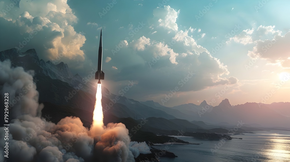 Dramatic Military Missile Launch from Remote Island with Smoke Trails ...