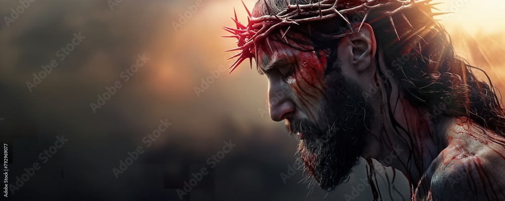 Dramatic Jesus Christ visual, a banner with a 5:2 ratio, complete with ...