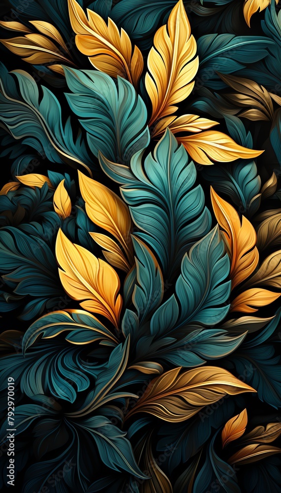 illustrations by kris rifk, in the style of abstract nature, dark teal ...