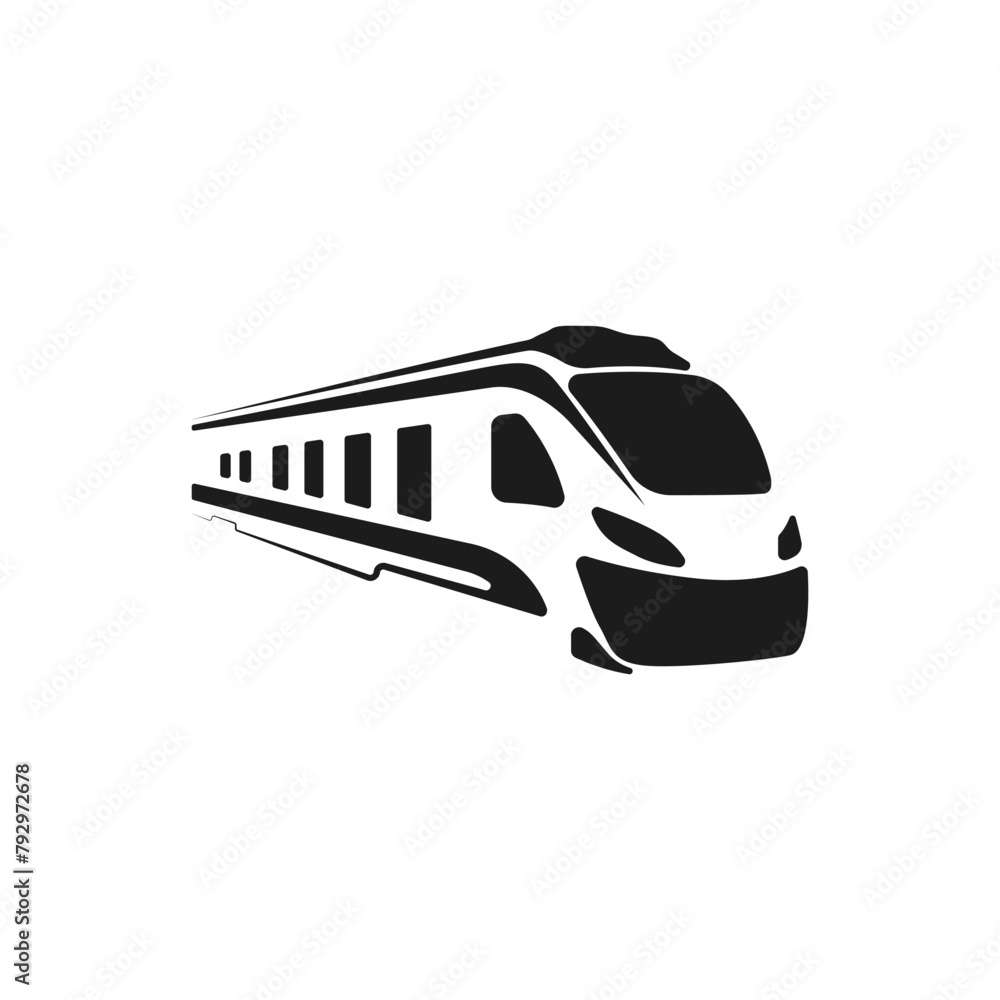 Black train logo vector icon. High-speed train black silhouette ...