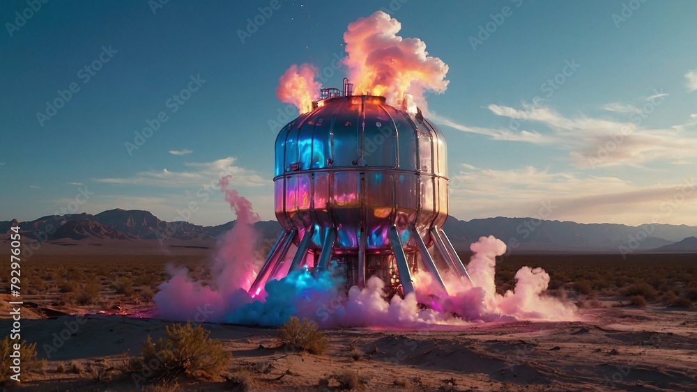 Nuclear Reactor Explosion in the Desert Stock Illustration | Adobe Stock