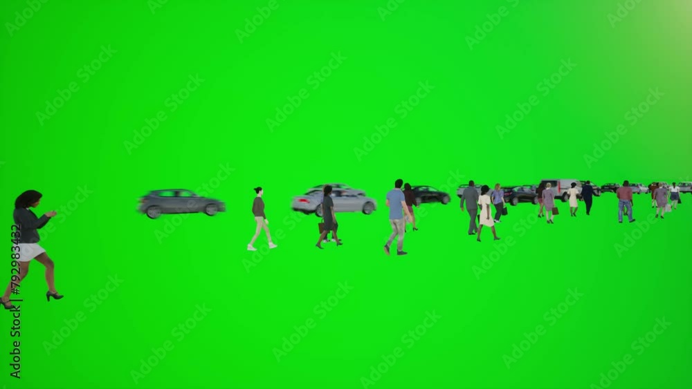 3D animation of people walking along the streets of London Europe ...