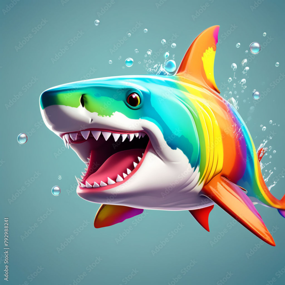 Cartoon rainbow color shark in water background side view.eps Stock ...