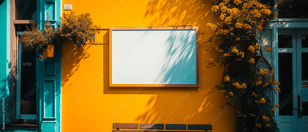 Empty wall sign board mockup at the city street. Template, banner for ...