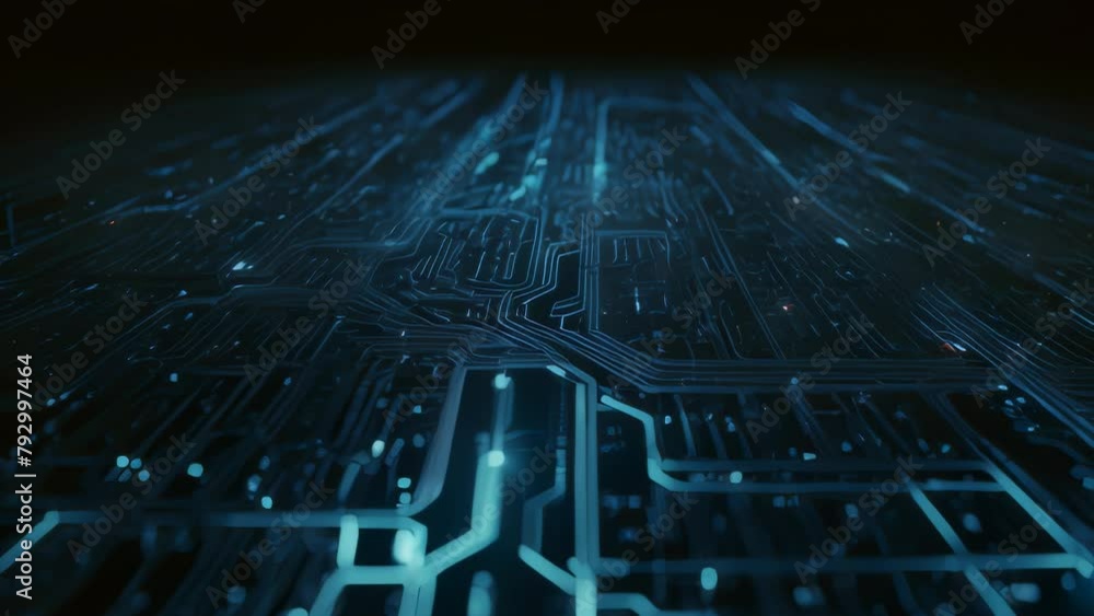 Video animation of close up view of a digital circuit board with an ...
