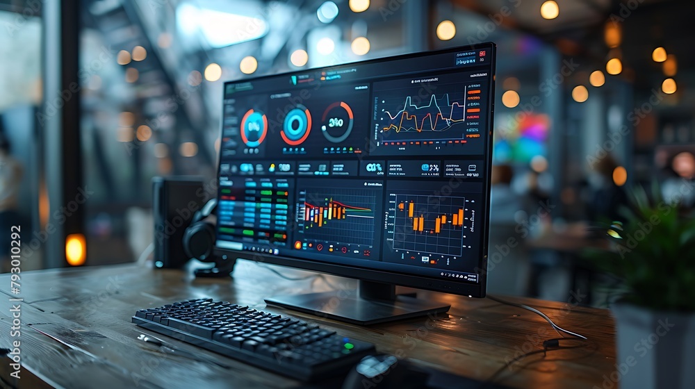 Visualize a PC monitor in a broadcast studio setting, dedicated to ...