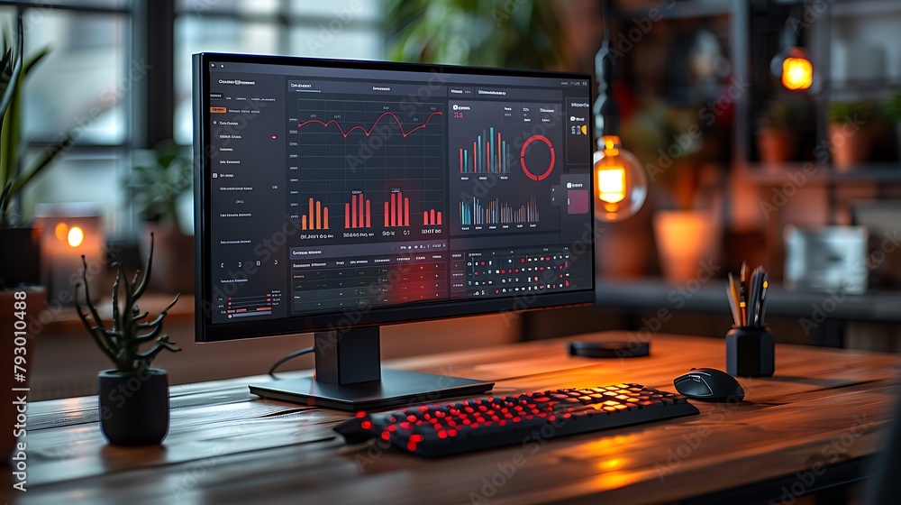 Visualize a PC monitor in a creative studio setting, displaying a ...