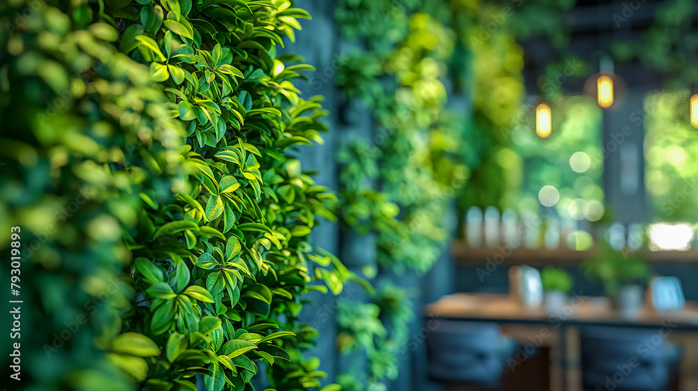 Side view of a modern restaurant with vertical landscaping and huge ...