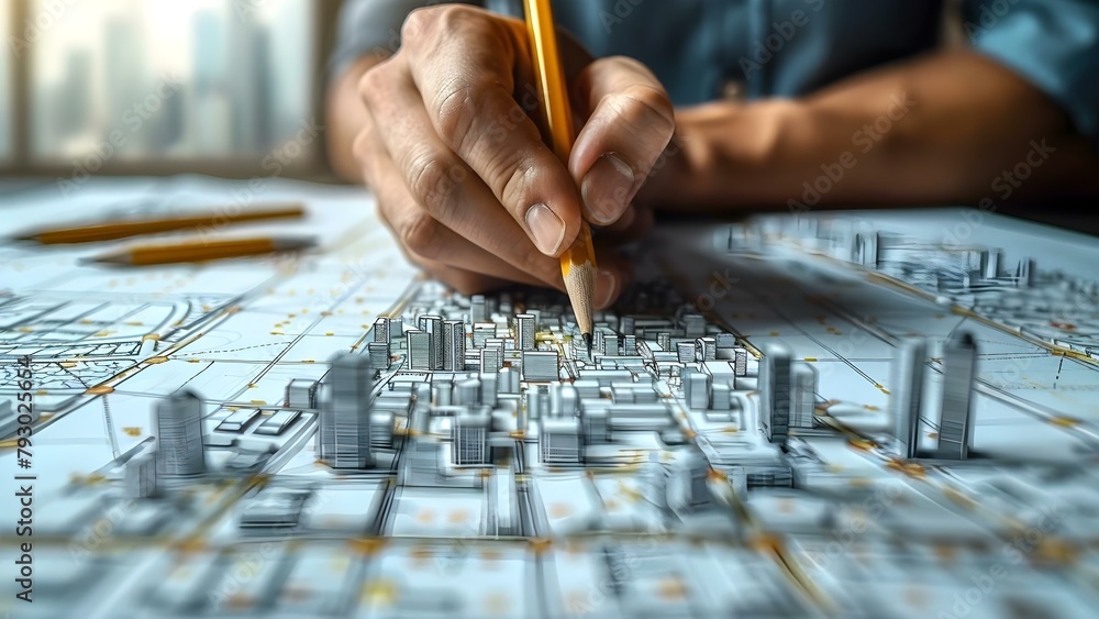 Hand drawing sustainable urban development plan with global economic ...