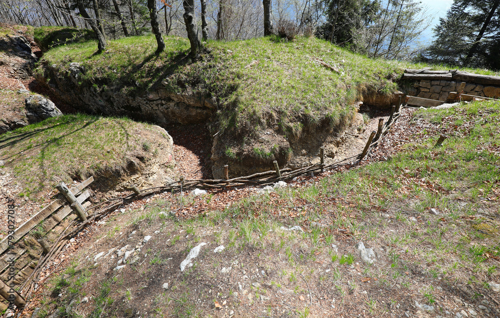 excavation of the deep narrow trench of the First World War where ...