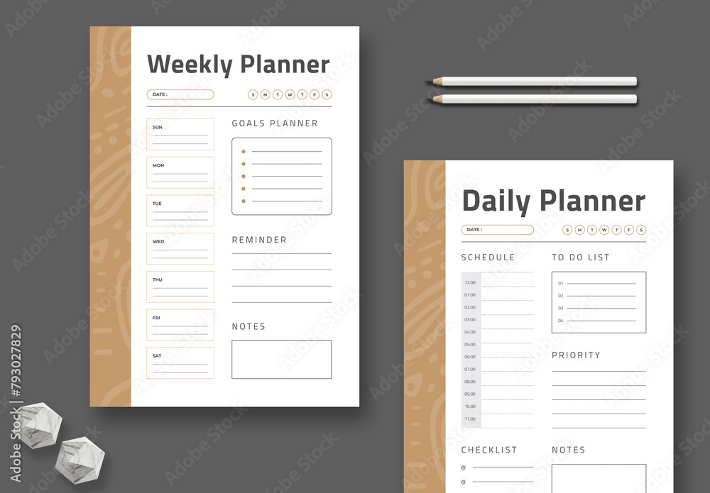Daily And Weekly Planner Layout Stock Template | Adobe Stock