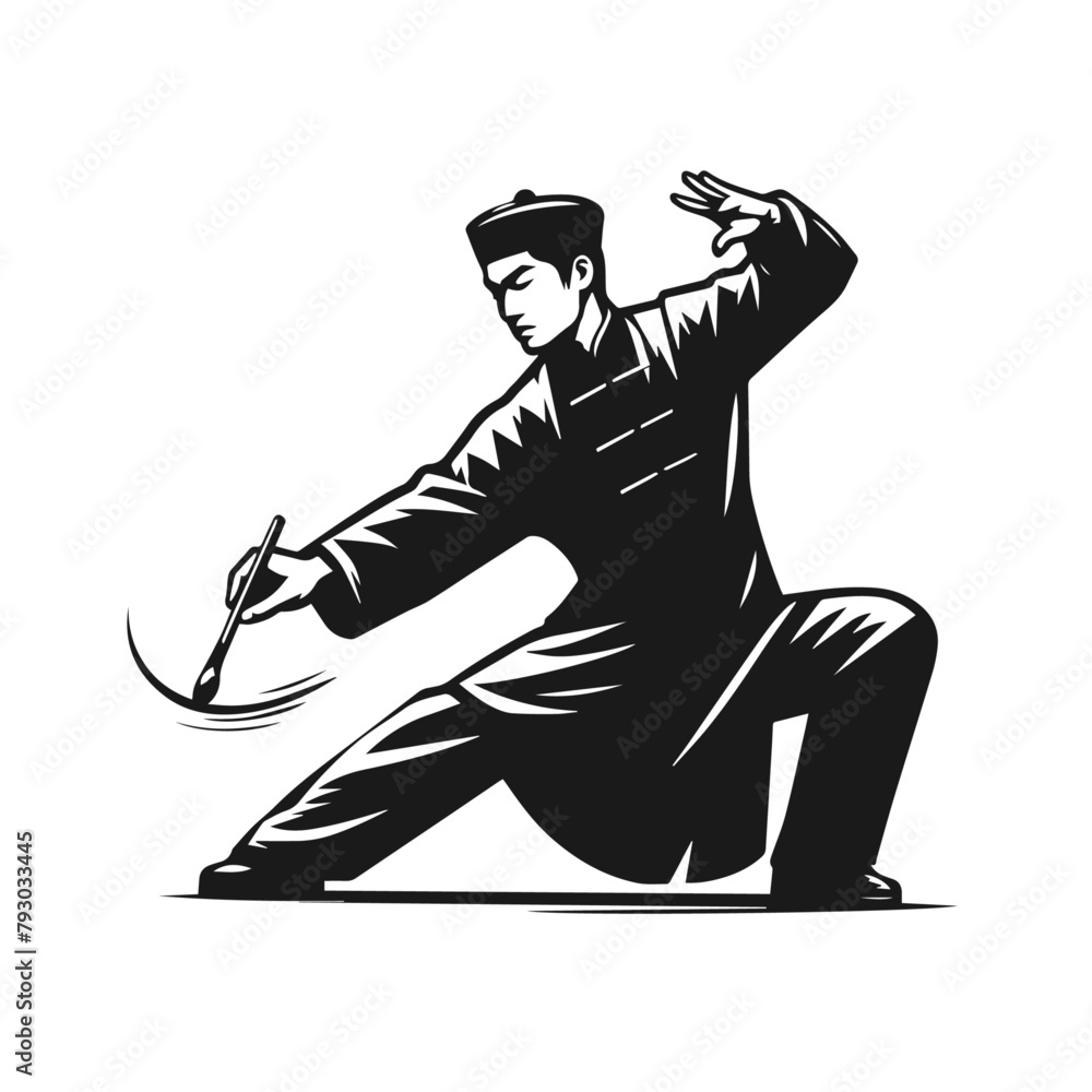 Unique chinese man performing cultural 冥想 vector silhouette isolated on ...