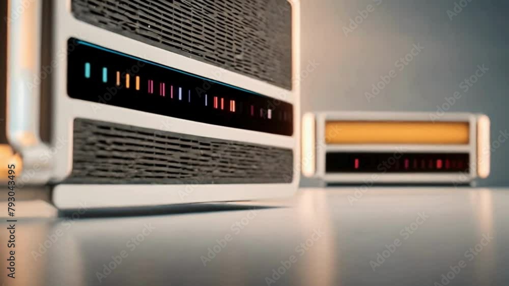 The image is a black and white picture of a vintage radio. It features ...