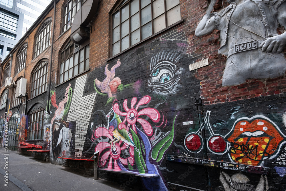 Street art by unidentified artists in famous AC/DC Lane. Melbourne ...
