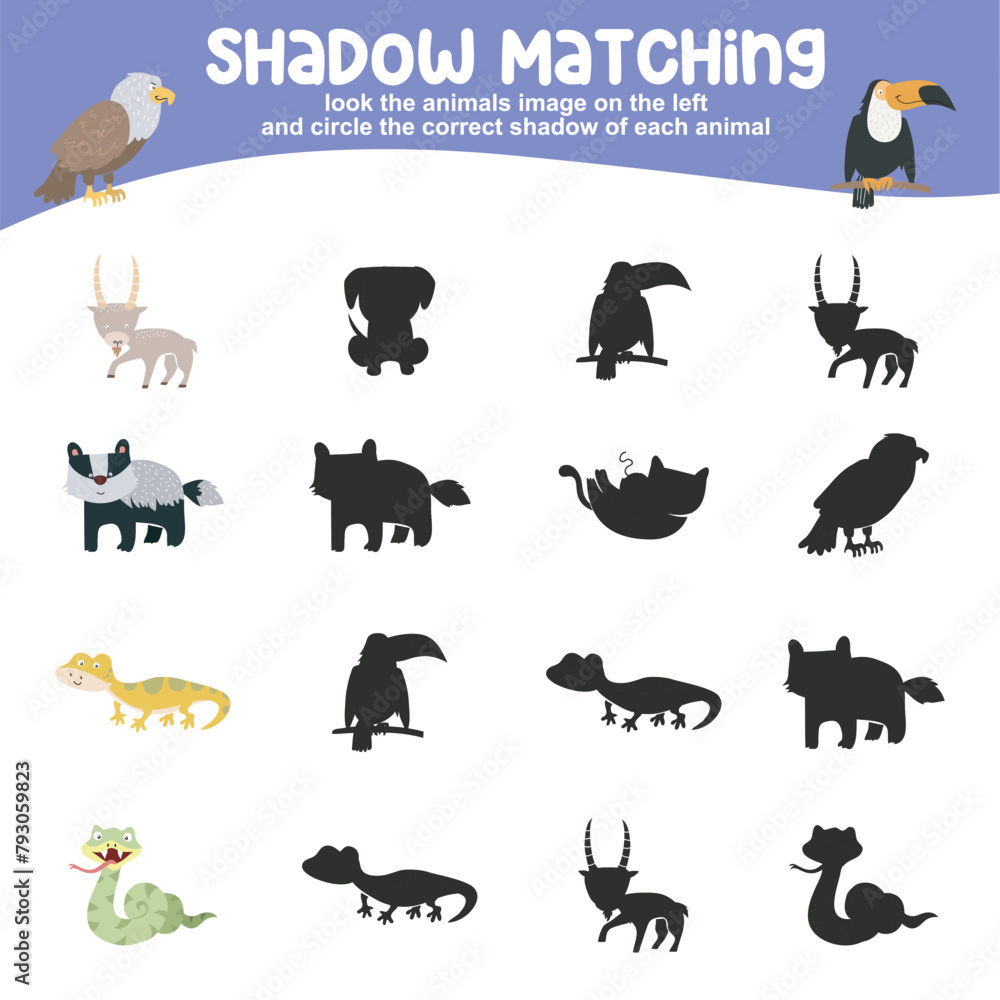 Look the image on the left and circle the correct shadow of each image ...