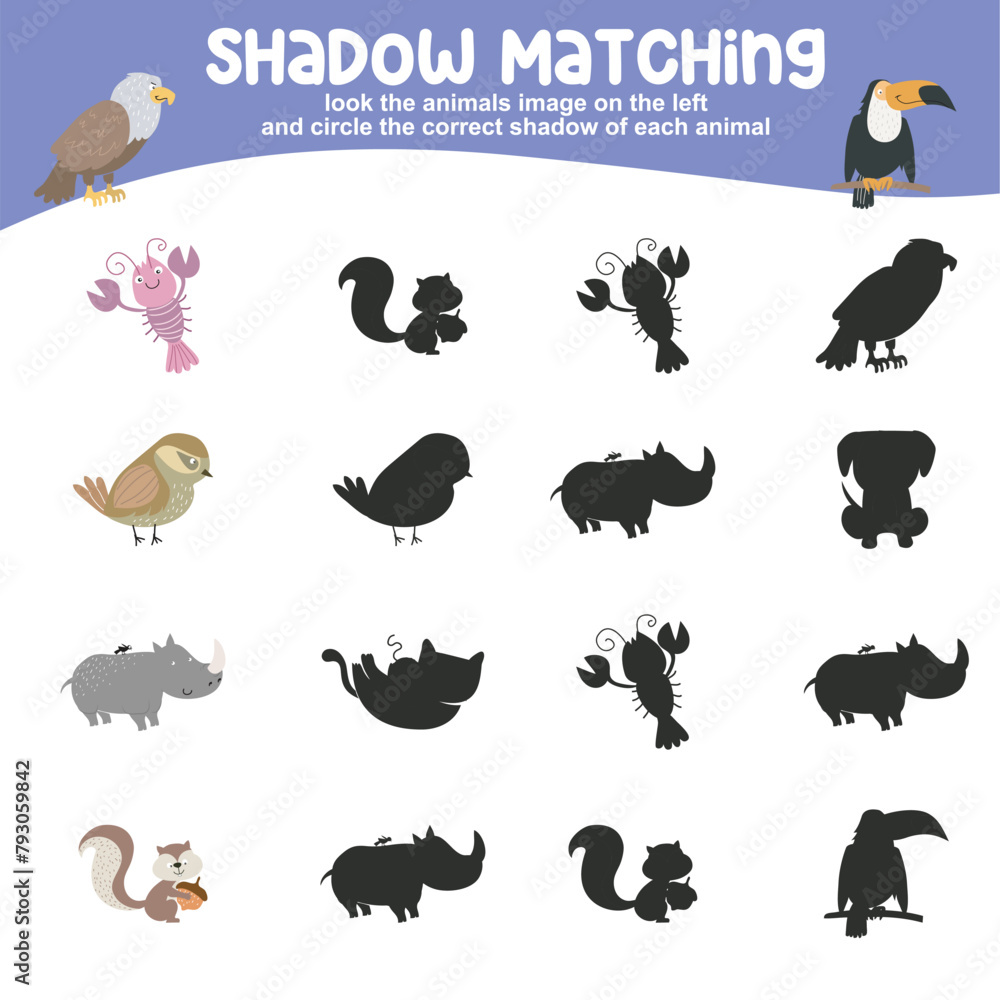 Look the image on the left and circle the correct shadow of each image ...