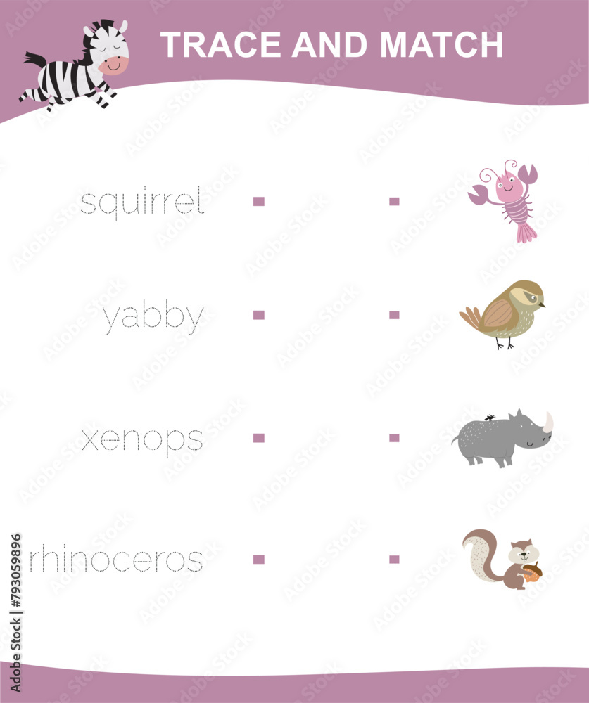 Trace and matching words with images. Educational printable worksheet ...