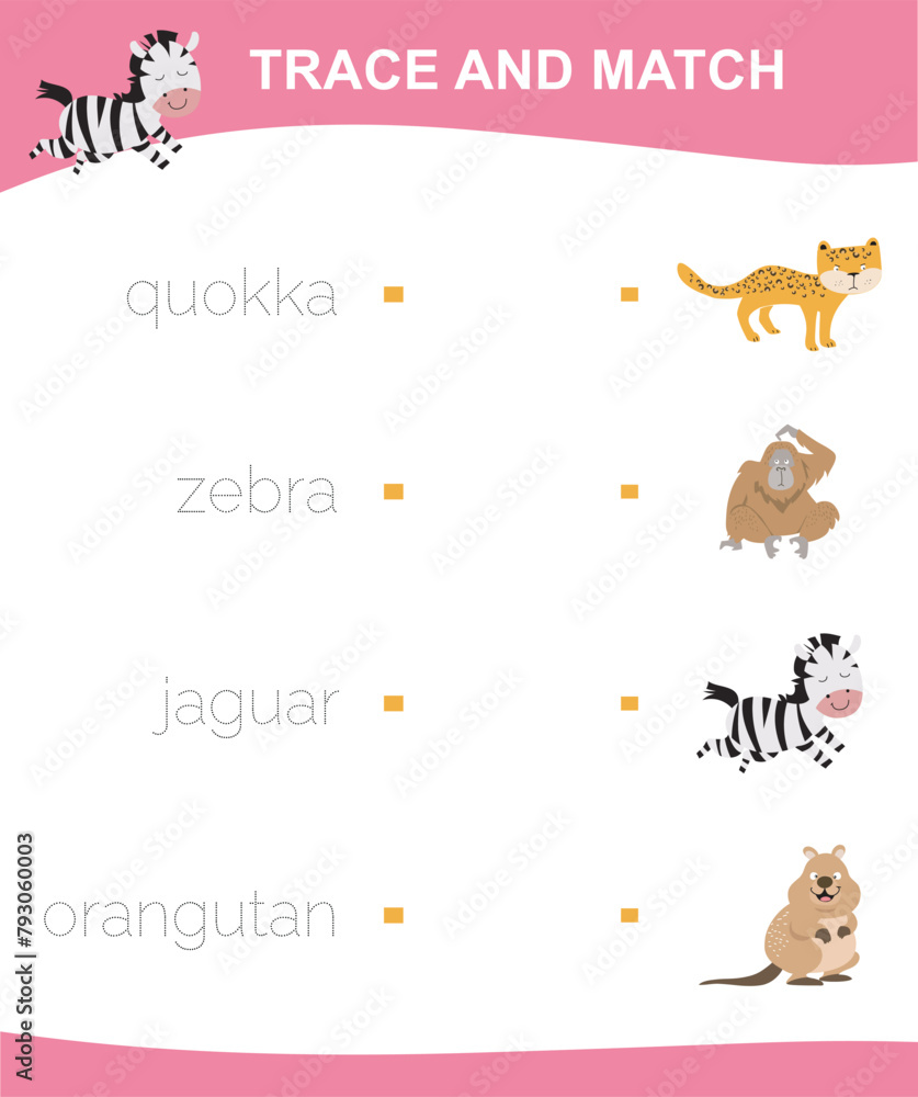 Trace and matching words with images. Educational printable worksheet ...