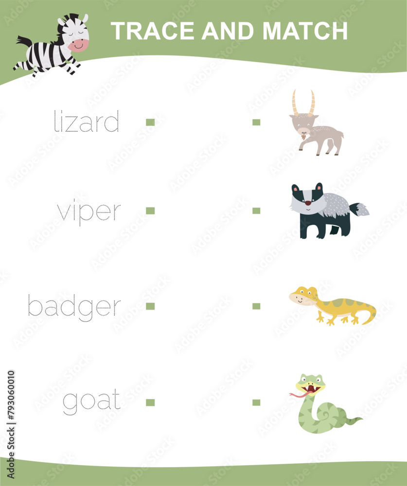 Trace and matching words with images. Educational printable worksheet ...