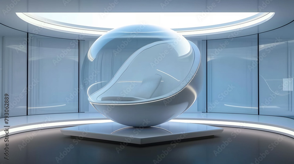Empty futuristic display glass capsule mock up in high tech style lab ...