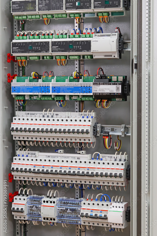 An electric switchboard with modules for protection and control of ...