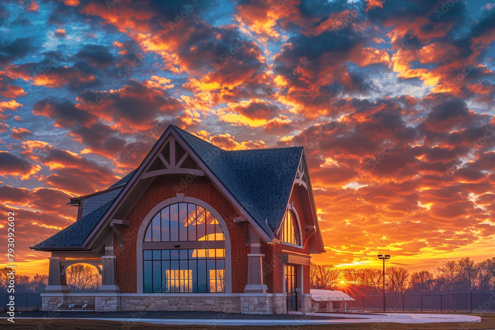 New community clubhouse designed with a gable roof and semi-circle ...