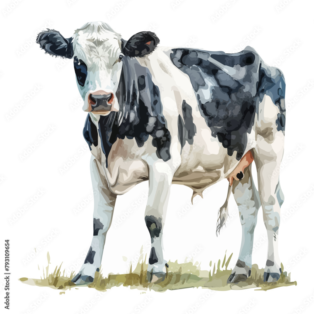 Watercolor Vector painting of a cow, isolated on a white background ...