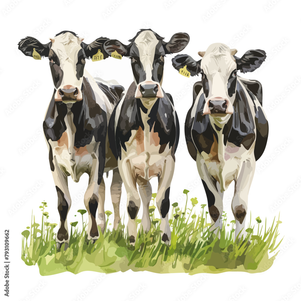 Watercolor clipart vector of cows family, isolated on a white ...