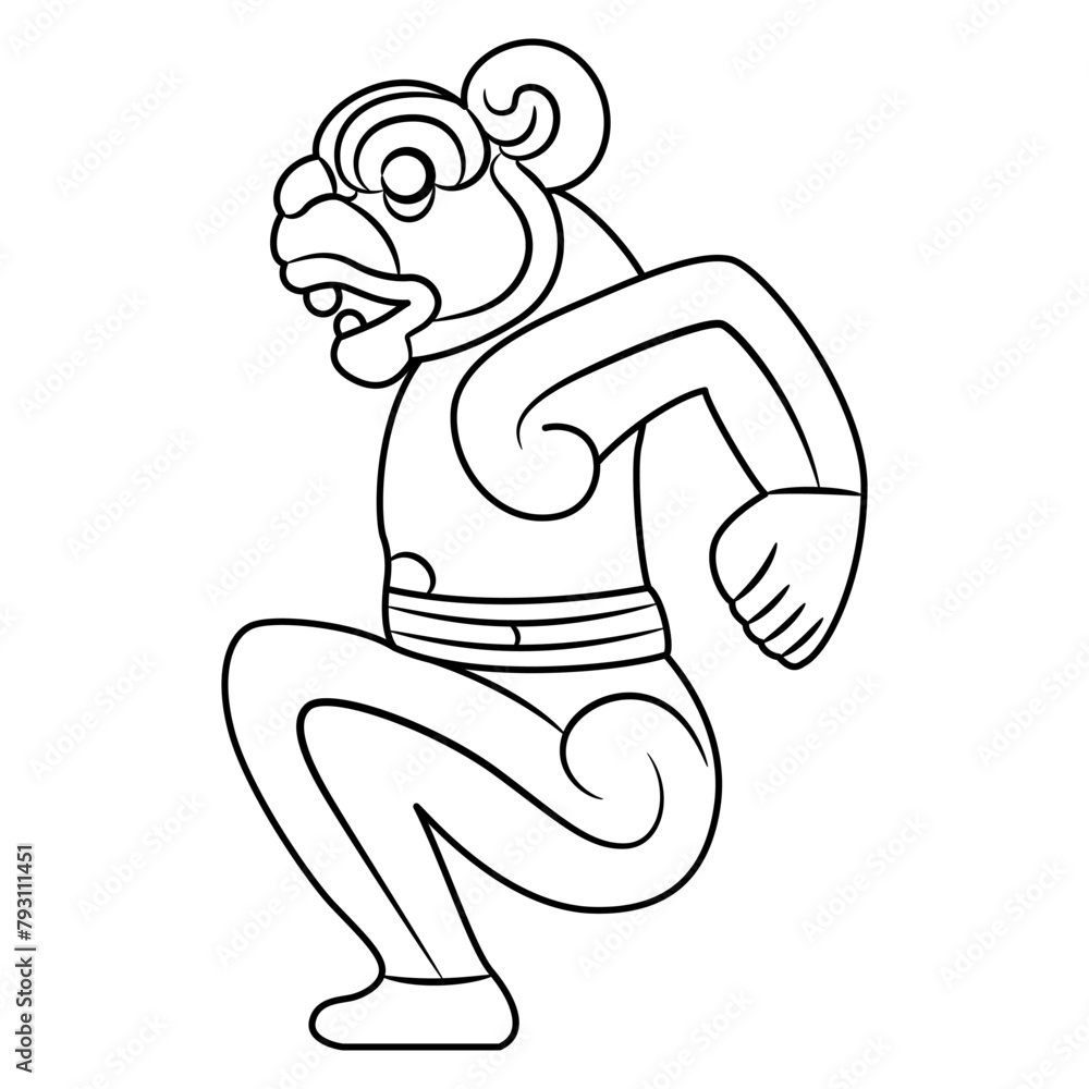 Seated anthropomorphic jaguar man. Native American ethnic animal design ...