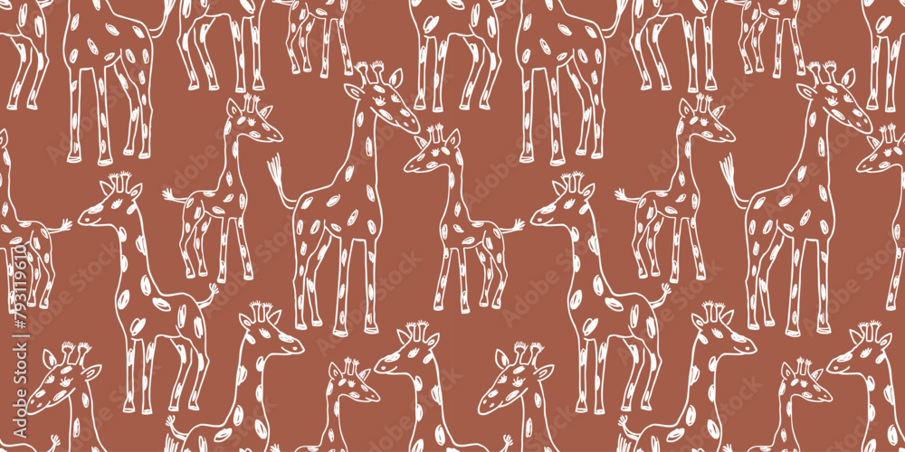Giraffes, cartoon characters, contour drawings, long nack,spotted, cute ...