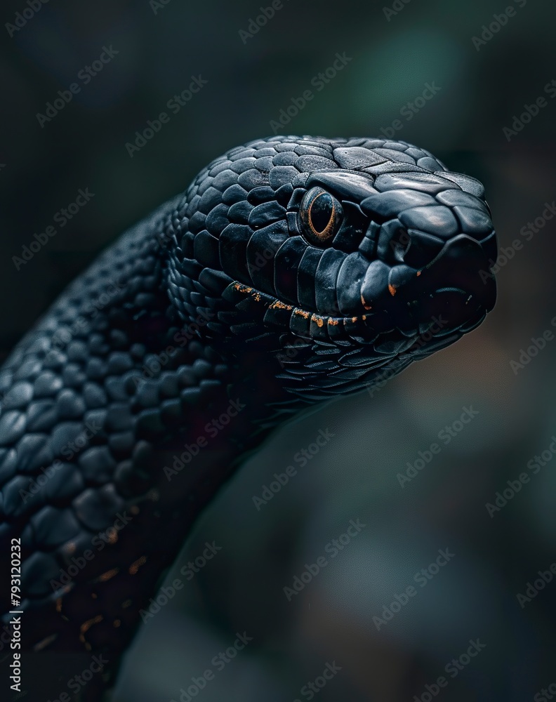 Close-up of a black mamba in side view revealing the animal's distinct ...