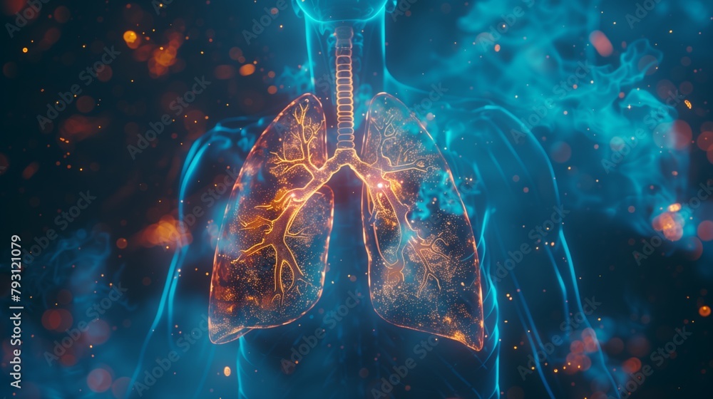 Human lungs with bright lesions of viruses and cancer, anatomy of the ...