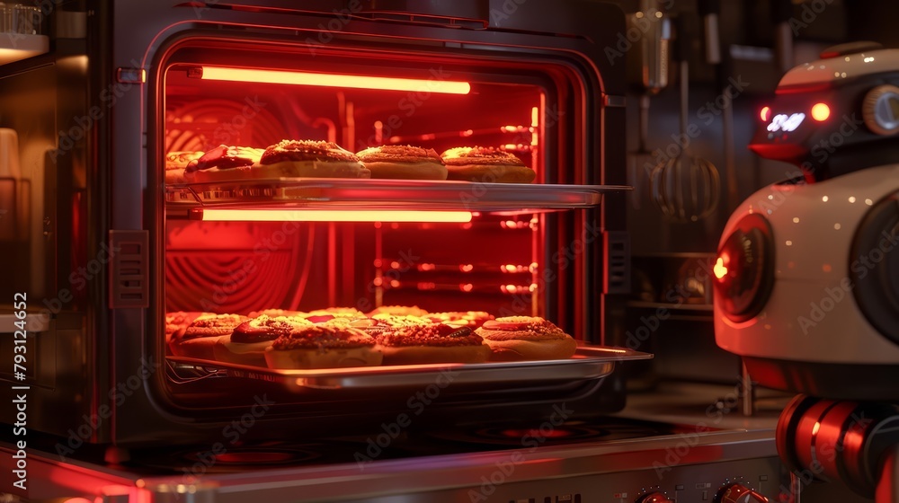 Glowing red elements mimic the warmth of a traditional oven as a baker ...